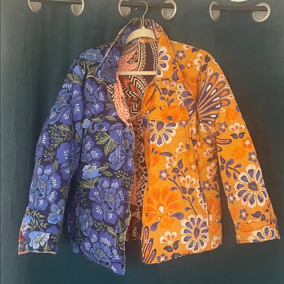 FARM Rio | Jackets & Coats | Farm Rio Blue And Orange Floral Puffer ...
